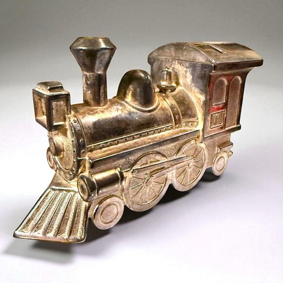 Vintage | Accents | Vintage Train Coin Bank Silver Plated Locomotive ...